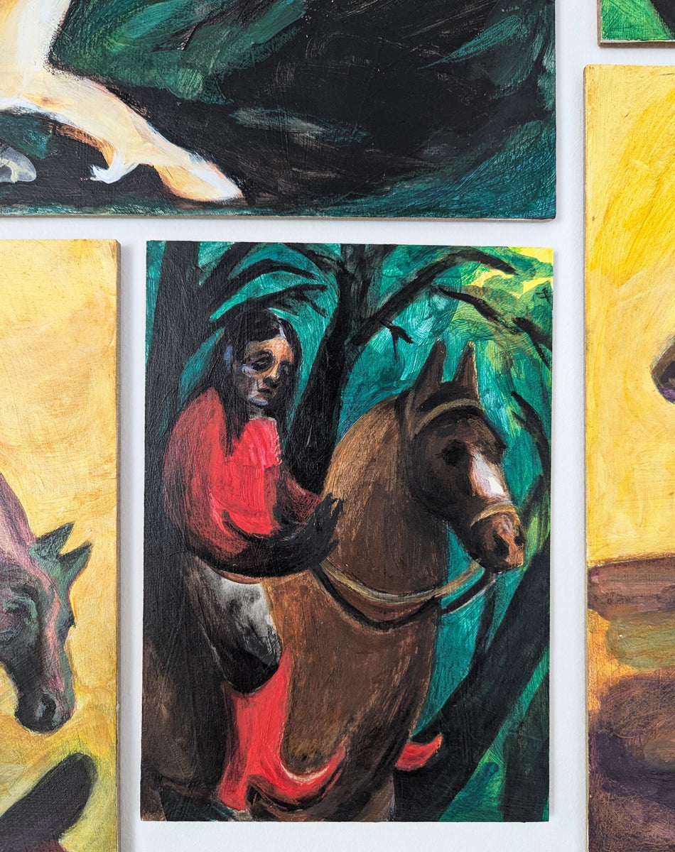 Red rider and a bay horse | Alice Carr for Partnership Editions